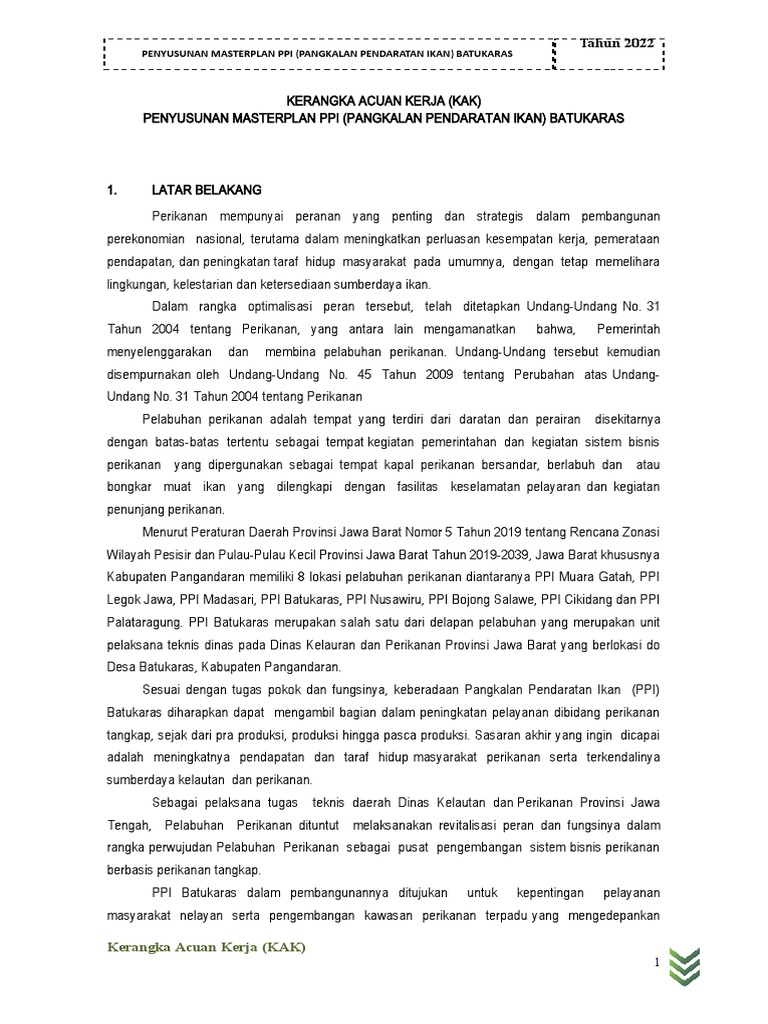 Kak Masterplan Ppi Batukaras | PDF