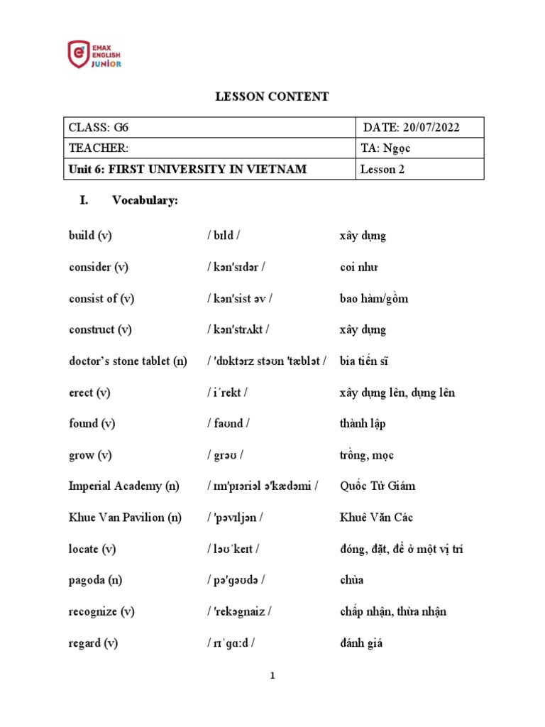 Unit 6 - Lesson 2 | PDF | Vietnam