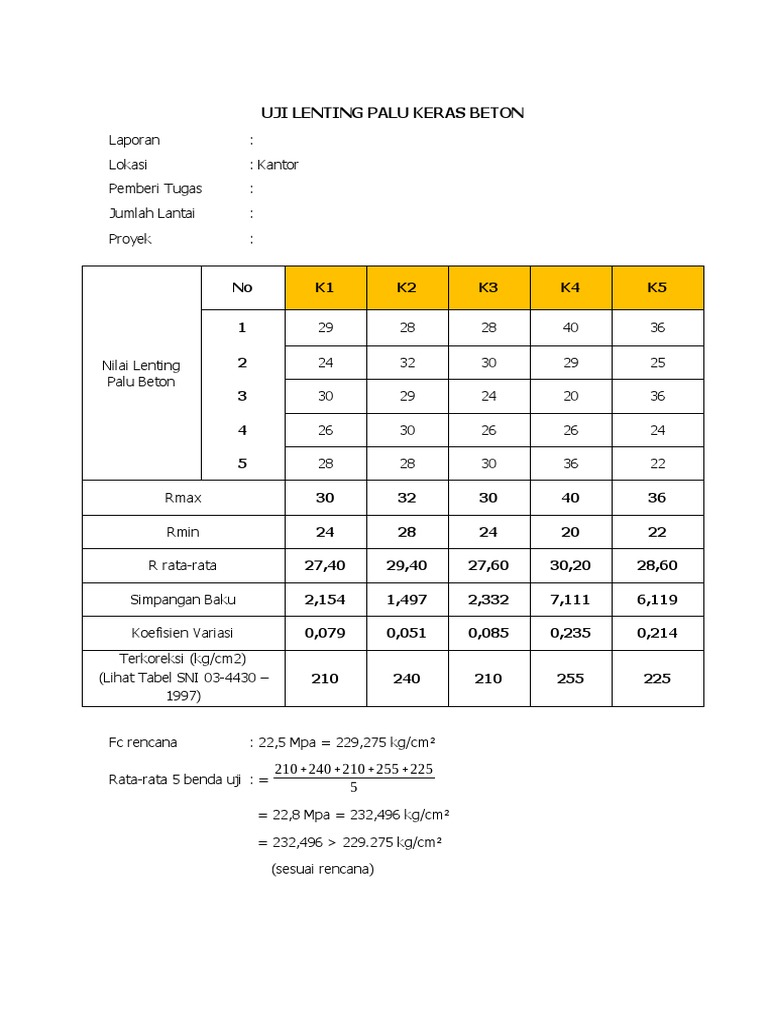Uji Lenting Palu Keras Beton PAVING | PDF