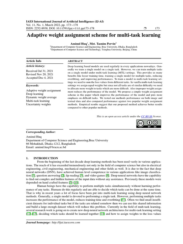 Adaptive Weight Assignment Scheme For Multi-Task Learning | PDF | Deep ...