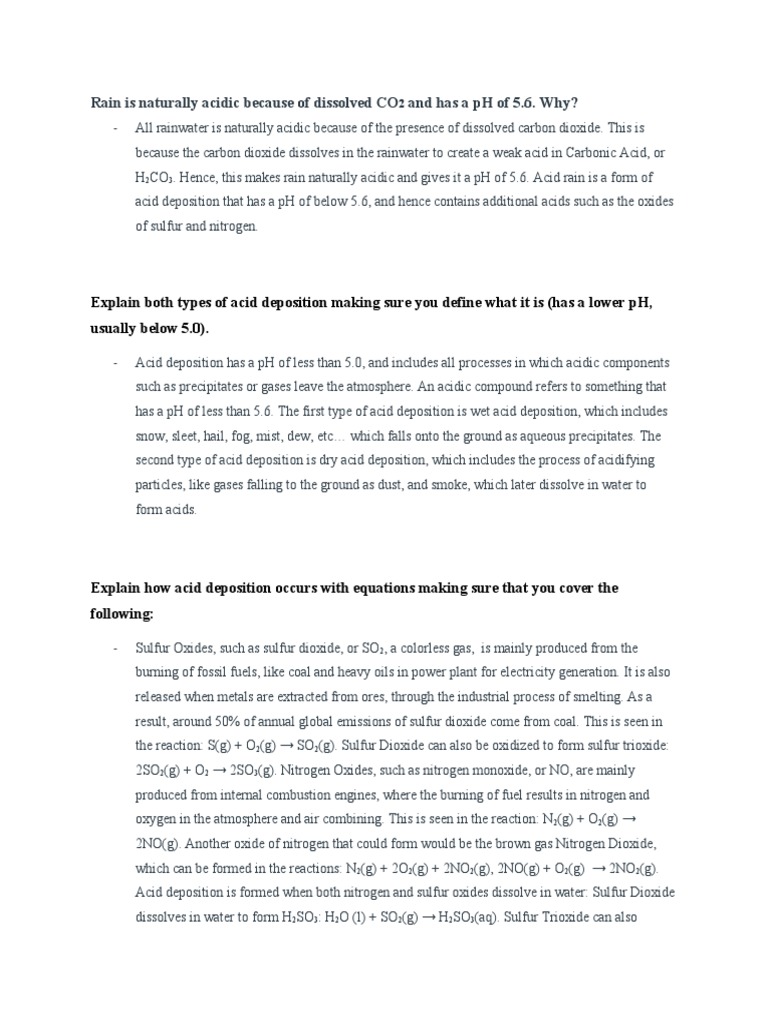 Acid Deposition Notes | PDF | Nitric Acid | Sulfur Dioxide
