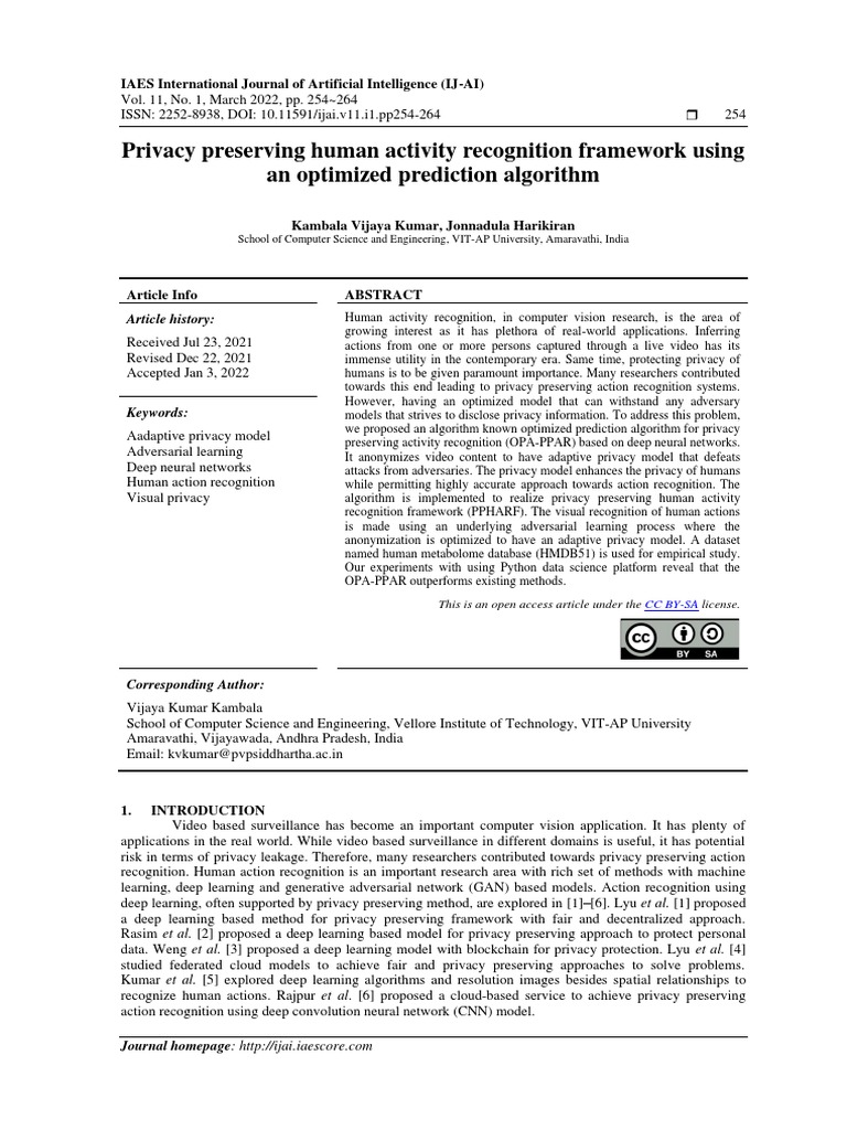 Privacy Preserving Human Activity Recognition Framework Using An Optimized Prediction Algorithm