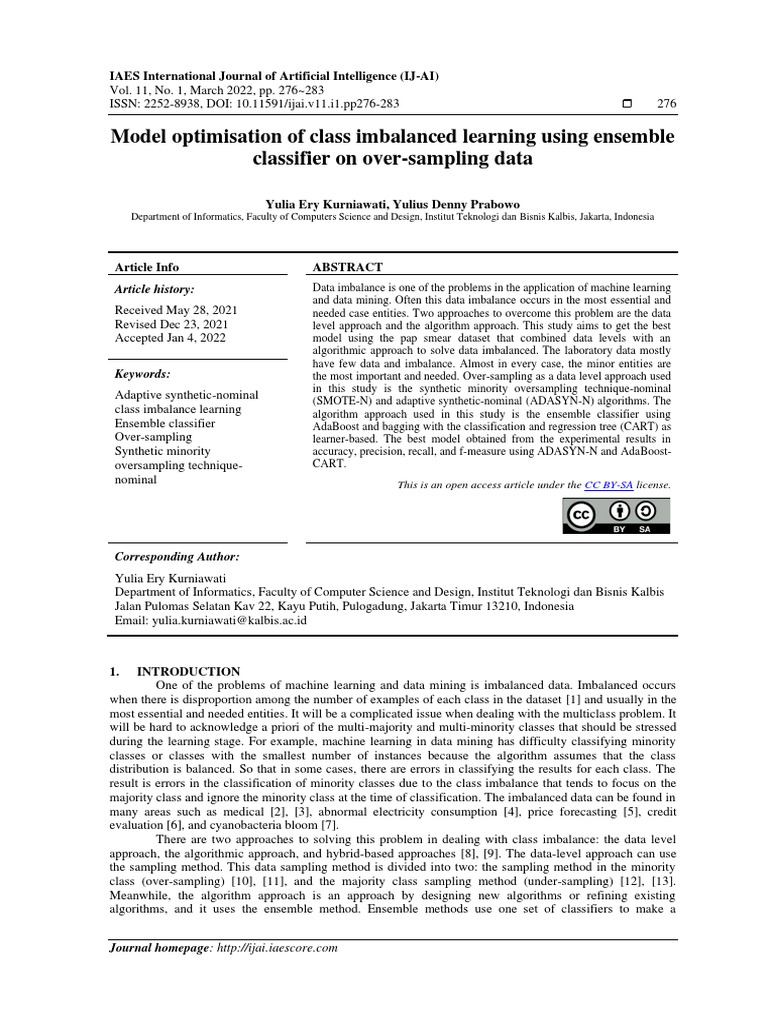 Model Optimisation of Class Imbalanced Learning Using Ensemble Classifier On Over-Sampling Data ...