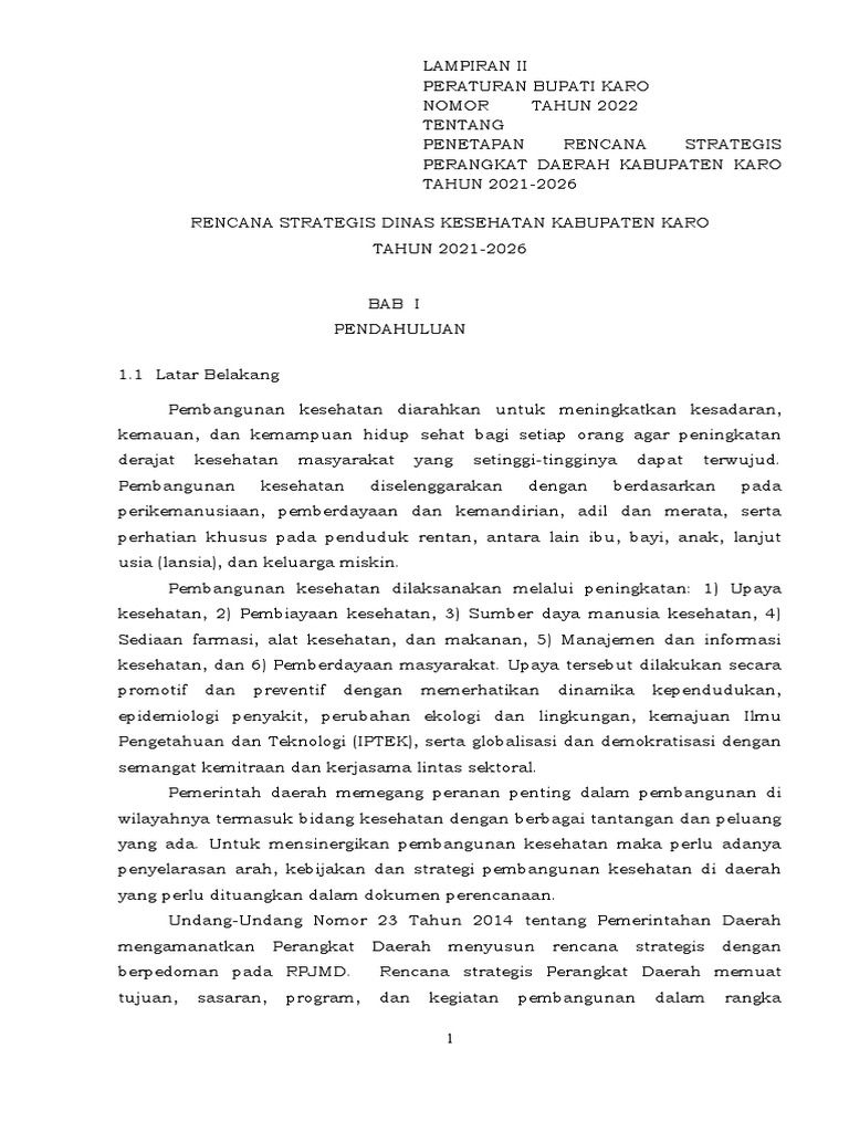 Strategi Kesehatan Kabupaten Karo 2021-2026 | PDF