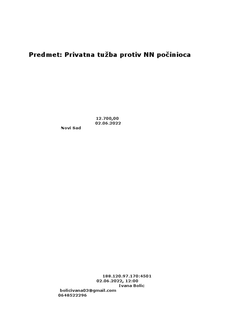 Privatna Tuzba Protiv NN Lica | PDF