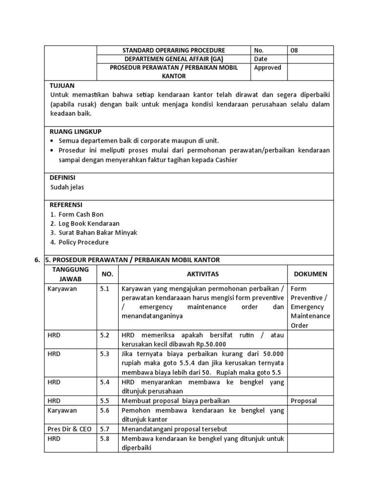 Prosedur Perawatan Mobil Kantor | PDF