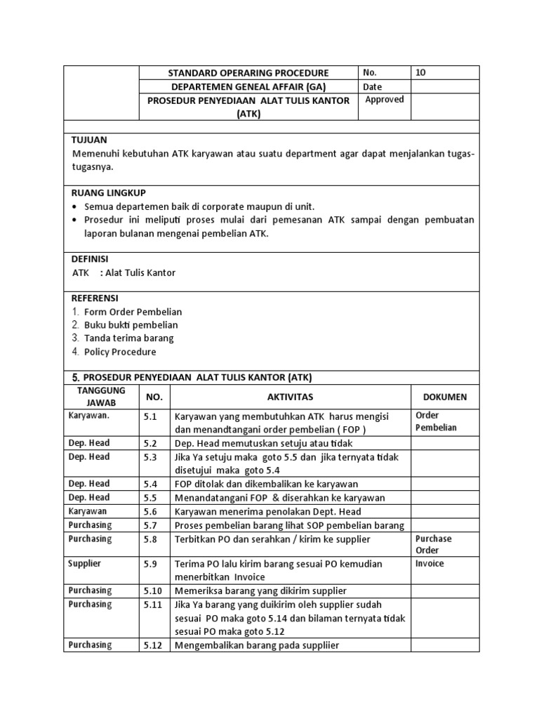 10 Prosedur Penyediaan Alat Tulis Kantor (Atk) | PDF
