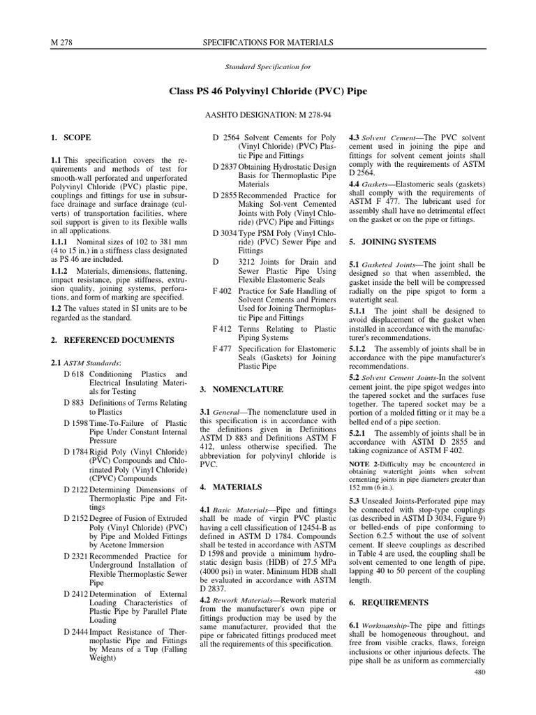 Class PS 46 Polyvinyl Chloride (PVC) Pipe: Standard Specification For ...