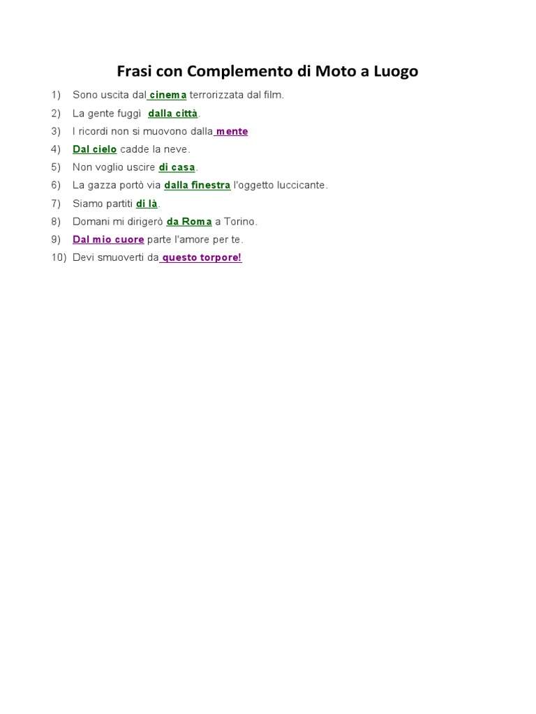 Frasi Con Complemento Di Moto A Luogo | PDF