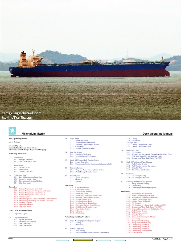 VLCC - Millennium Mærsk - Imo 9158903 - Deck Operating Manual | PDF ...