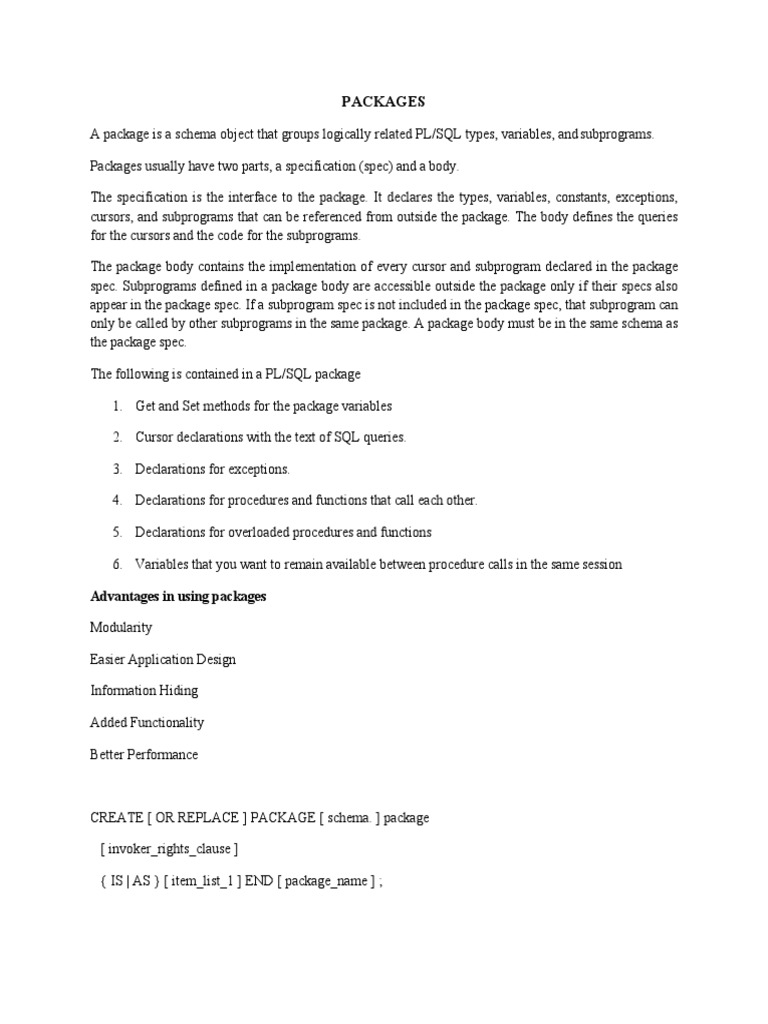 package | PDF | Subroutine | Pl/Sql