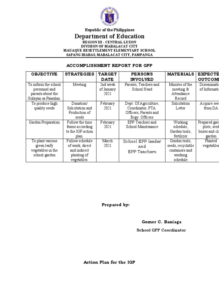 GPP - (S.Y. 2021-2022) ACR and Action Plan | PDF | Plants | Horticulture