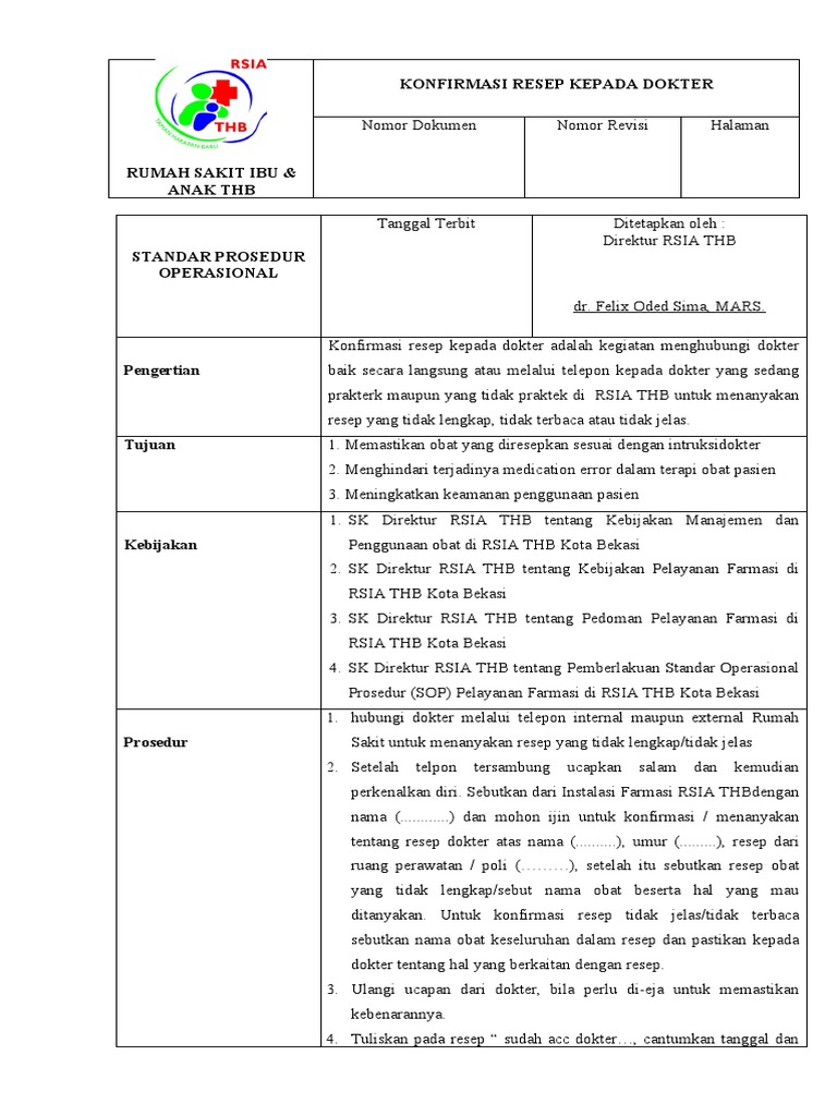 30 Sop Konfirmasi Resep Kepada Dokter | PDF | Pengembangan Diri | Kesehatan Holistik