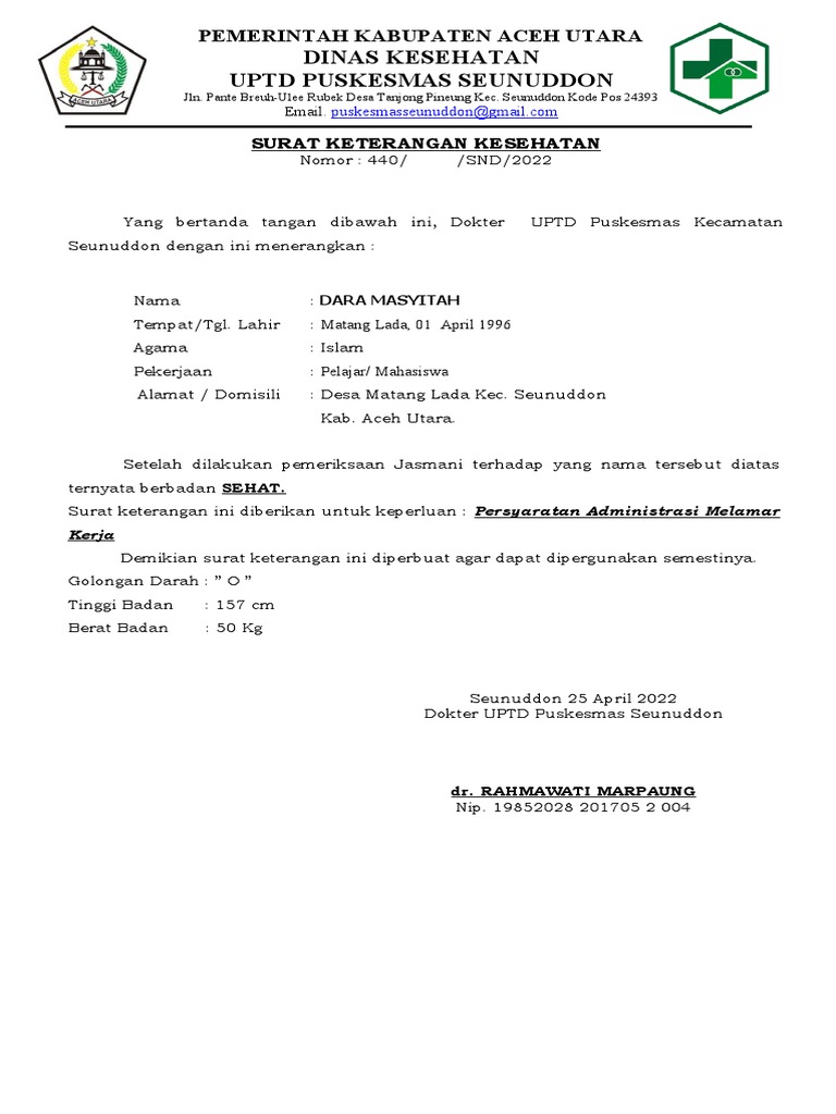 Surat Keterangan Kesehatan Pdf