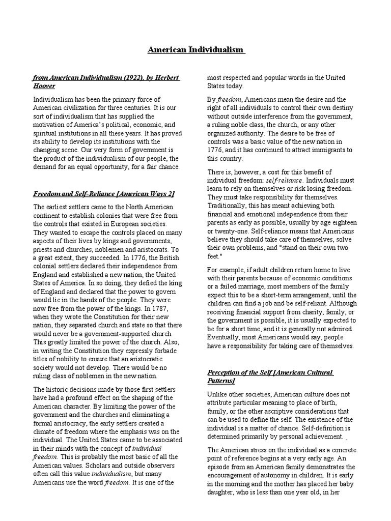 American Individualism | PDF | Individualism | Psychology