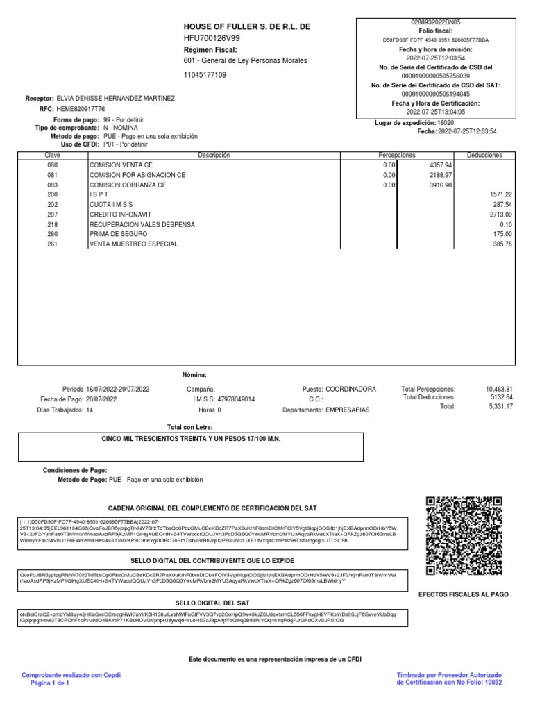 HFU700126V99: House of Fuller S. de R.L. de | PDF