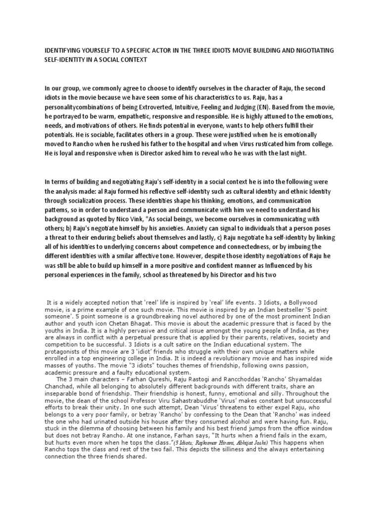 Identifying Yourself To A Specific Actor in The Three Idiots Movie ...