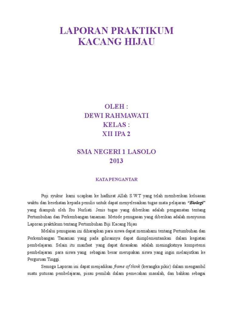 Laporan Praktikum Kacang Hijau Pdf