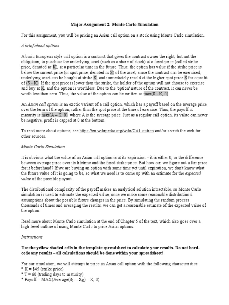 Major Assignment 2 Guidelines | PDF | Option (Finance) | Spreadsheet