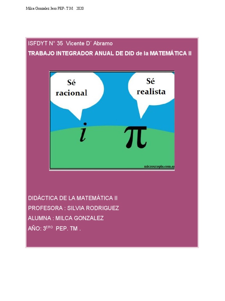 Trabajo Integrador Did Matematica Milca Gonzalez | PDF | Números | Rúbrica (Académica)
