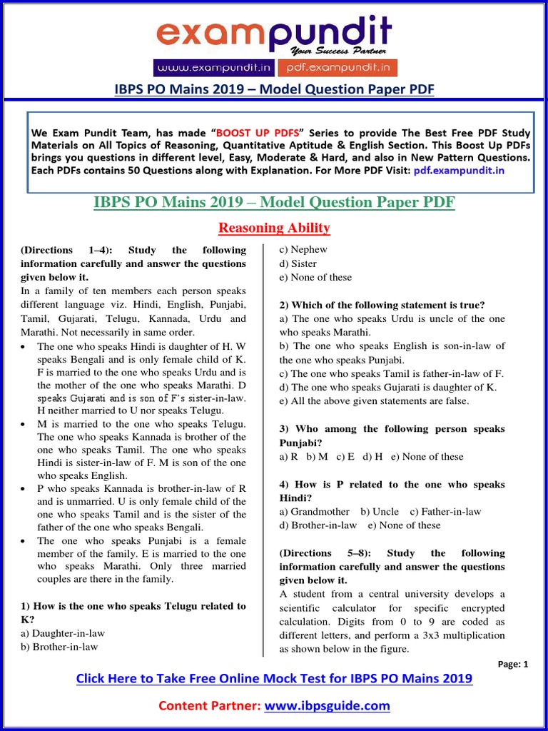 Ibps Po Mains Model Question Paper PDF | PDF | Interest | Speed