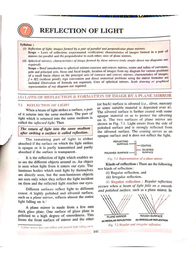 Reflection of Light Icse Class 9 Selina | PDF