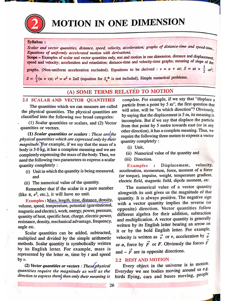 Motion in One Dimension Class 9 Icse | PDF