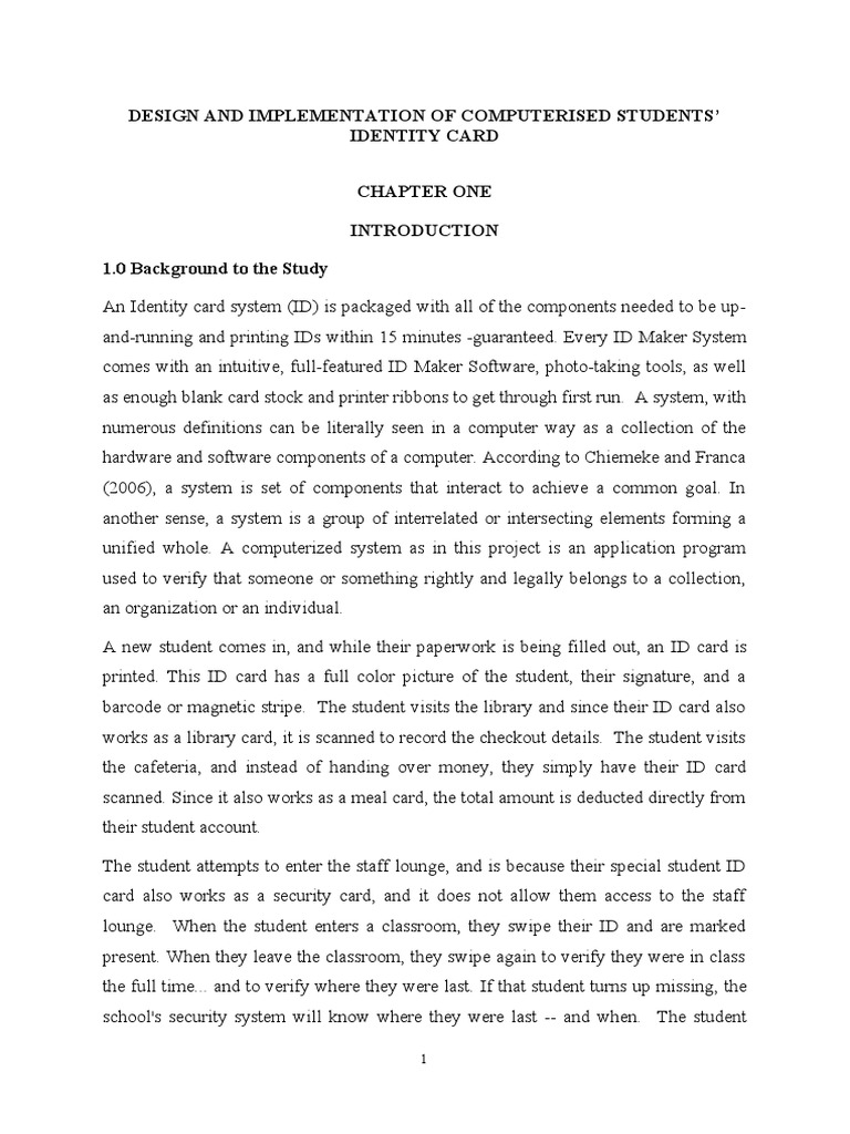 Design and Implementation of Computerised Students' Identity Card | PDF | Identity Document ...