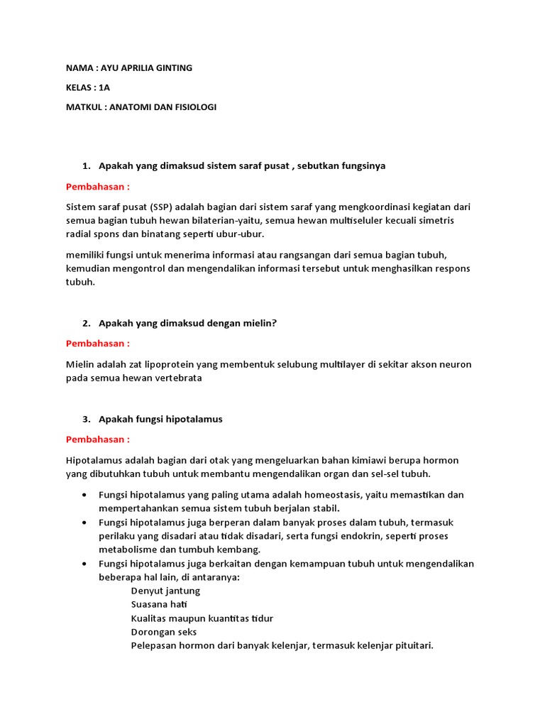 Tugas Anatomi Persyarafan Ayu Aprilia Ginting | PDF | Sains & Matematika