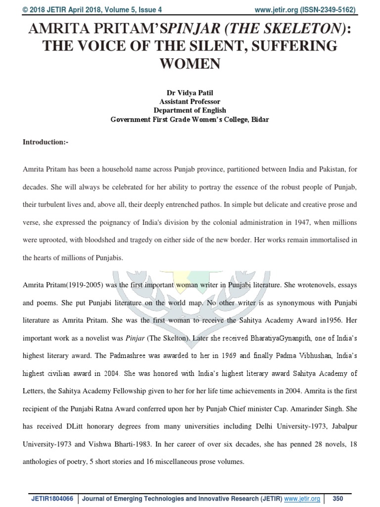 About Pinjar by Amrita Pritam | PDF