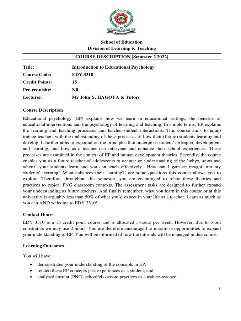 Understanding Educational Psychology: An Analysis of a Course ...