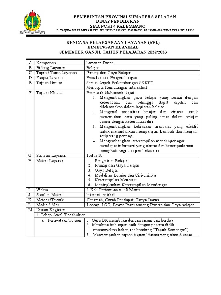 RPL Bimbingan Klasikal - Prinsip Dan Gaya Belajar | PDF