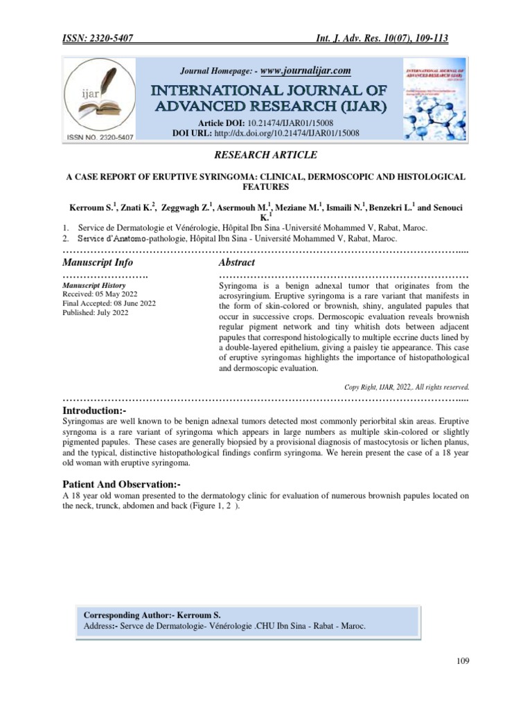 Eruptive Syringoma: Case Report & Features | PDF | Skin | Medical ...