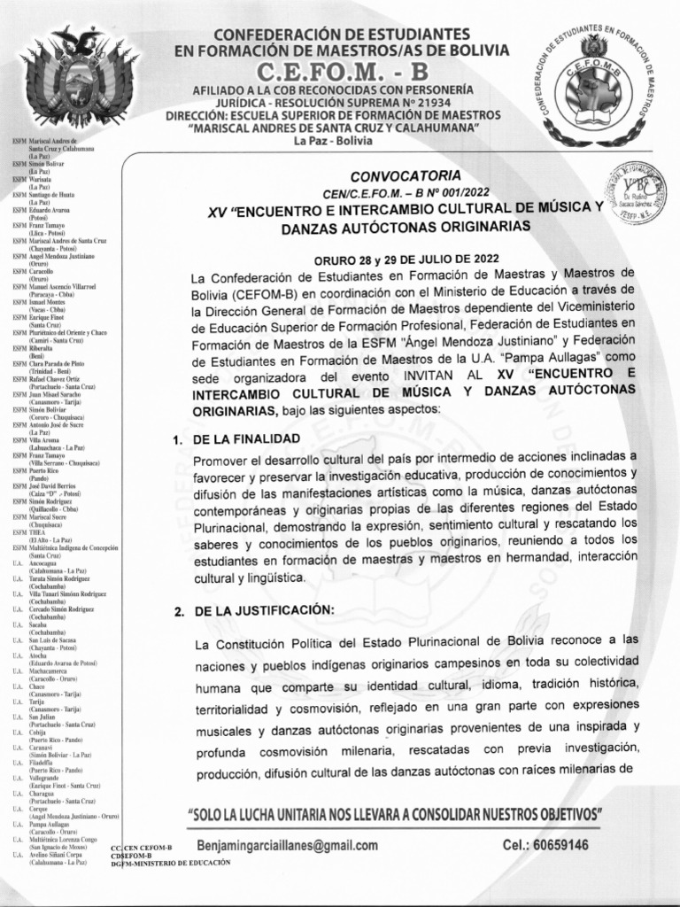 Conv Cen Cefom B 01 22 | PDF | Bolivia