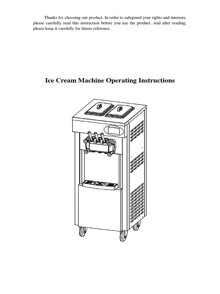 Ice Cream Machine Operating Instructions | PDF | Valve | Vacuum Tube