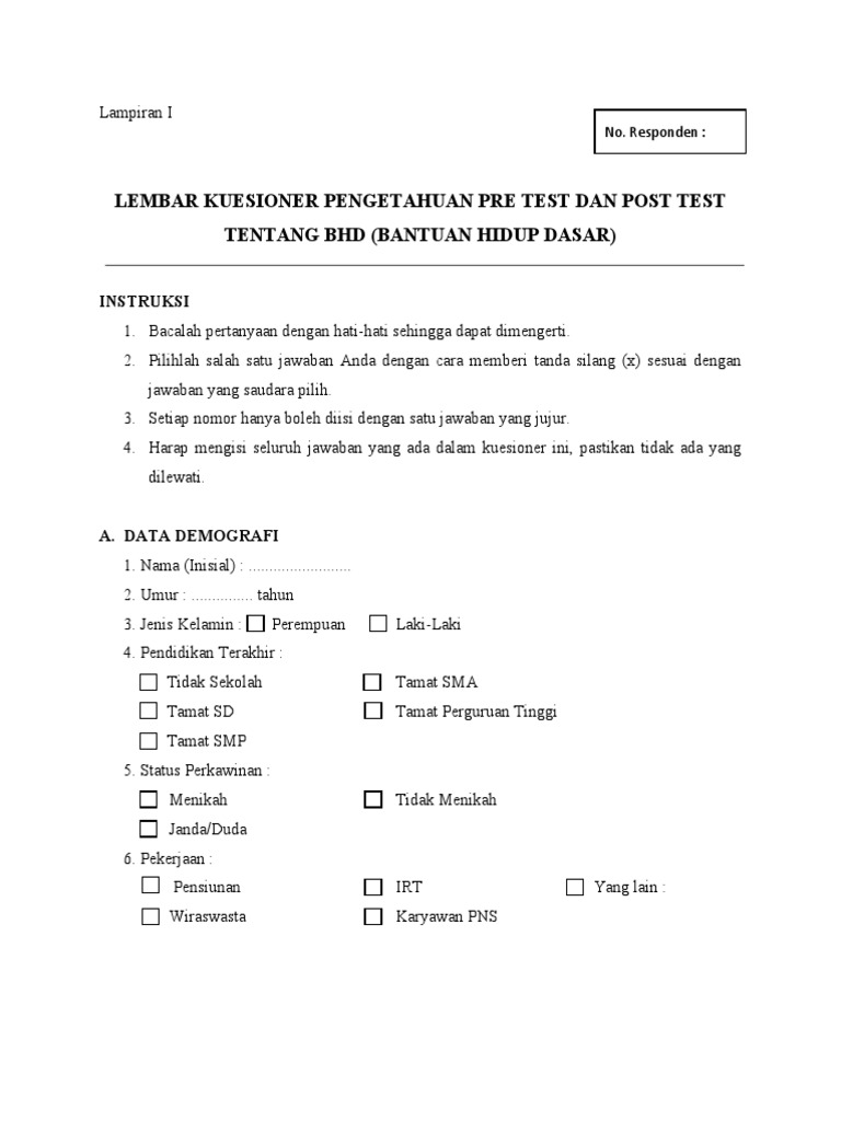 Kuesioner Pengetahuan BHD Pre dan Post Test | PDF