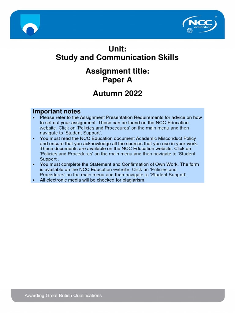 SCS Paper A Autumn Assignment 2022 QP FINAL | PDF | Learning | Study Skills
