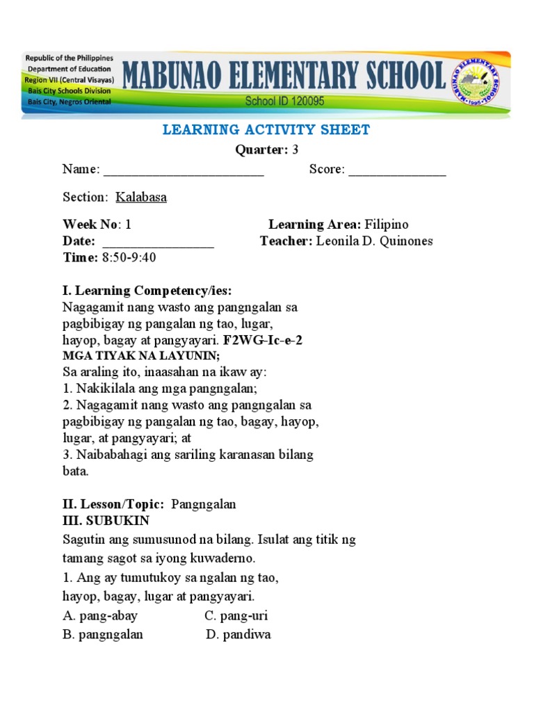 LAS Filipino 3RD QUARTER | PDF