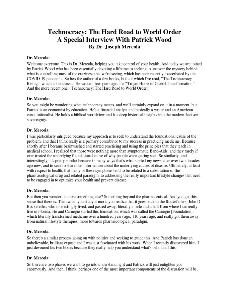 Technocracy: The Hard Road To World Order A Special Interview With ...