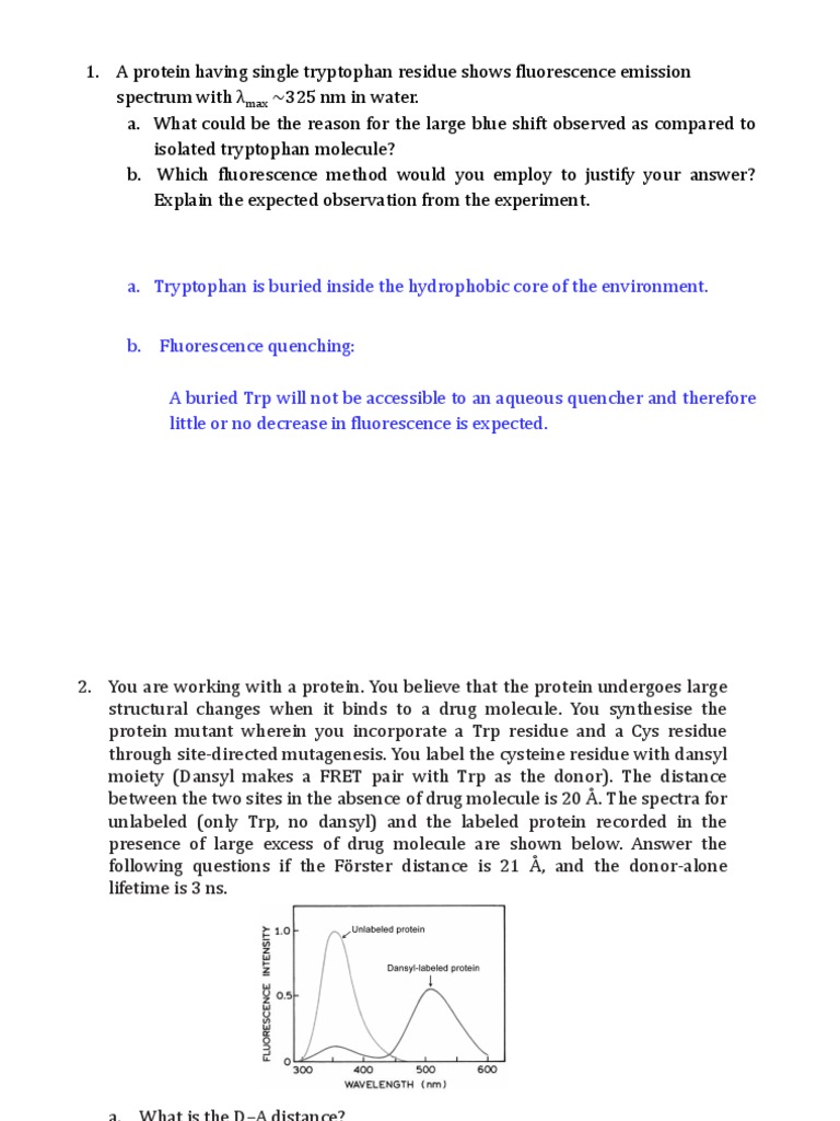 BT301 Tutorial-4 Solutions | PDF | Fluorescence | Amino Acid