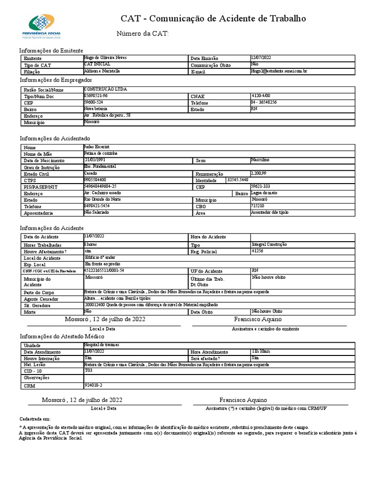 Formulário CAT em Word | PDF | Causas de morte