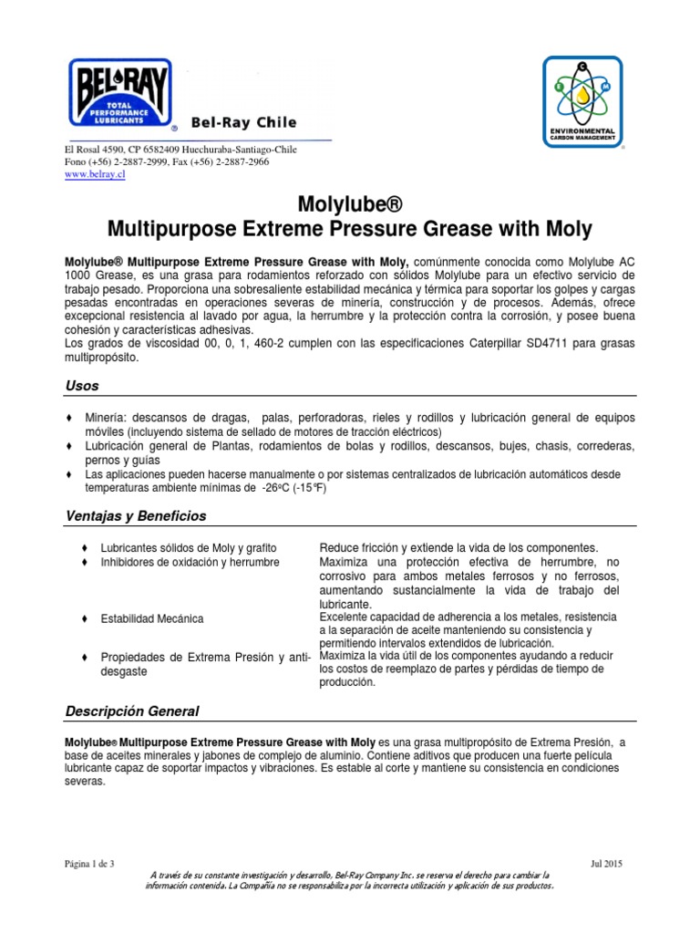Molylube Multipurpose Extreme Pressure Grease With Moly | PDF ...