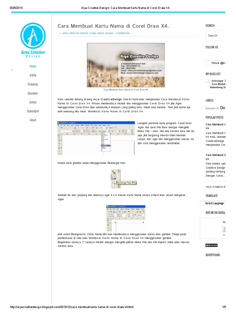 Arya Creative Design - Cara Membuat Kartu Nama Di Corel Draw X4 | PDF