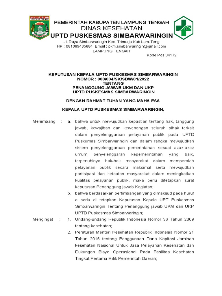 Penanggung Jawab Ukm Dan Ukp | PDF