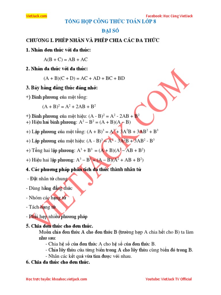 Cong Thuc Toan Lop 8 | PDF
