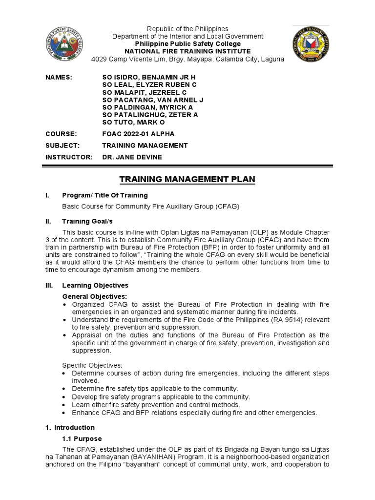 CFAG Basic Training Management Plan | PDF | Firefighting | Firefighter
