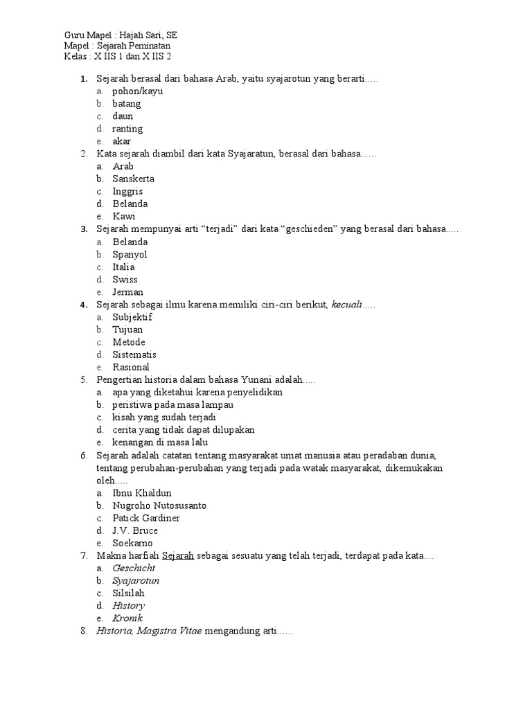 Sejarah X Iis 1 X Iis 2 | PDF