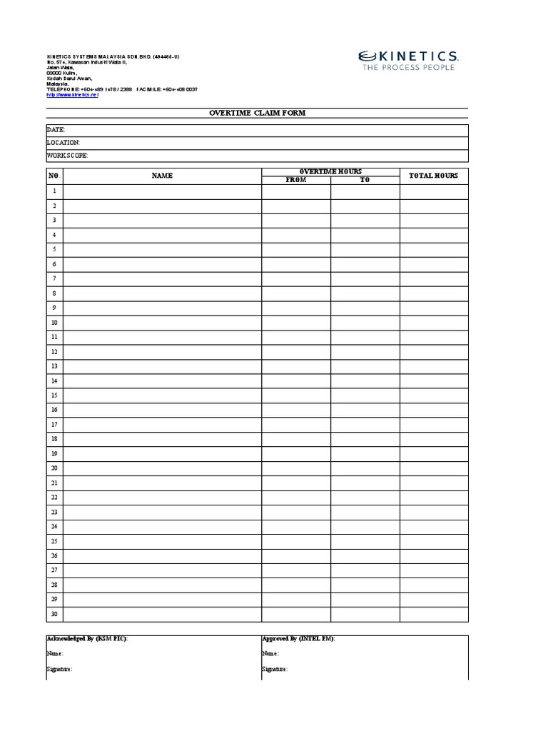 Overtime Claim Form: Date: Location: Work Scope | PDF