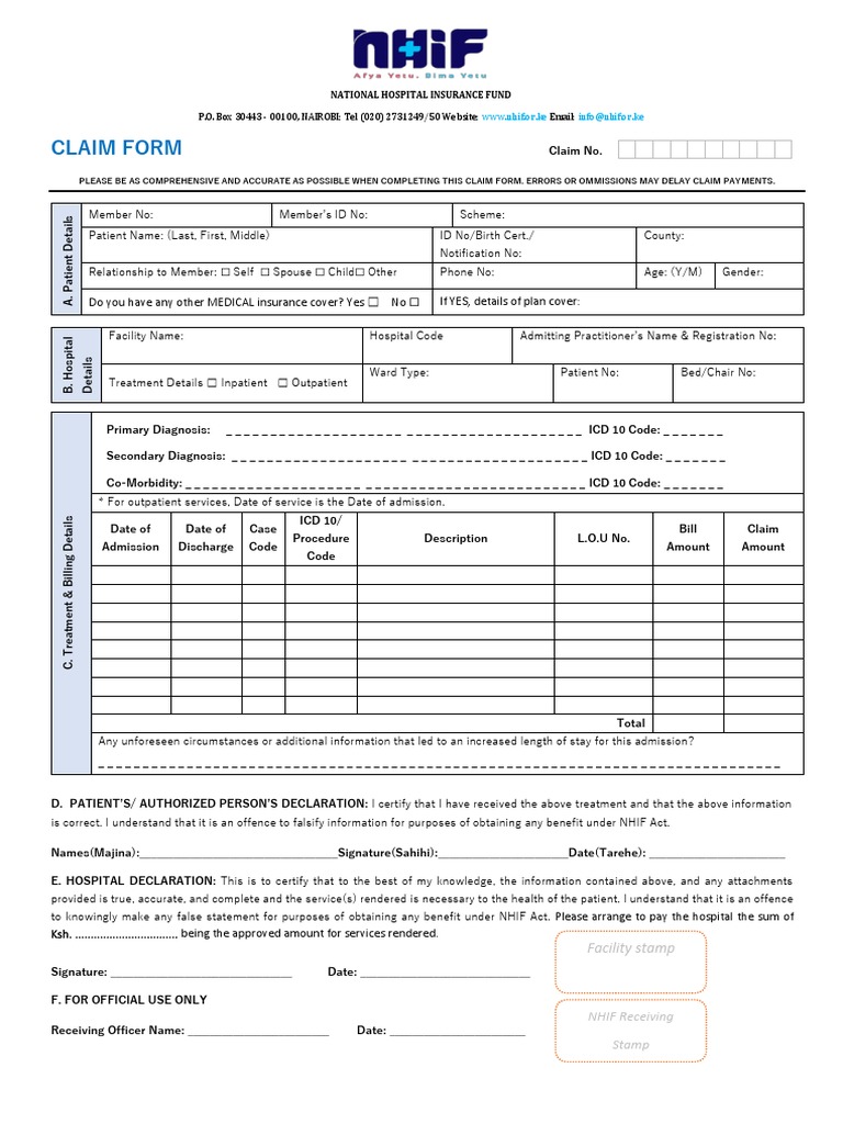 Nhif Universal Claim Form | Download Free PDF | Hospital | Patient