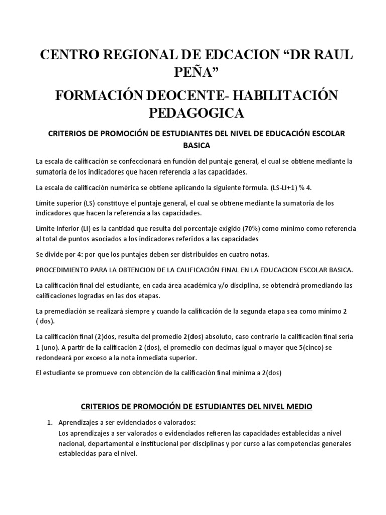 Critrios de Promocion Eeb Media | PDF | Evaluación | Plan de estudios